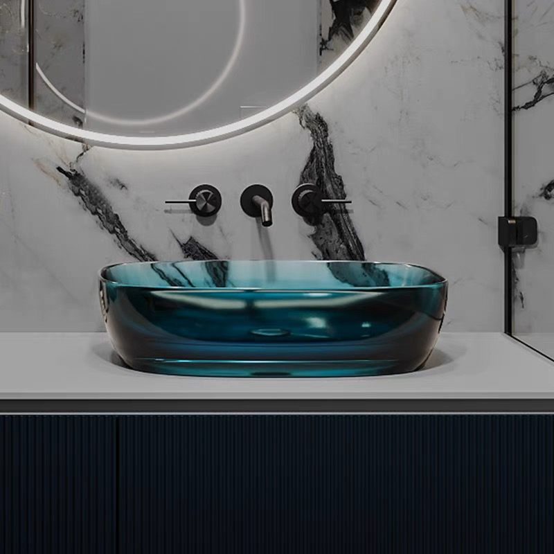 Modern Transparent Glass Rectangular Countertop Basin – CharmyDecor