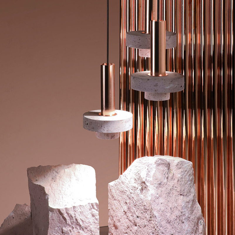 Pink Terrazzo LED Pendant Light with Nordic Aluminum Design – CharmyDecor