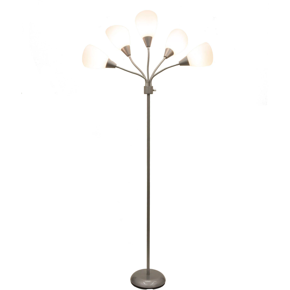 Silver 5-Light Floor Lamp with White Shades & Metal Base – CharmyDecor