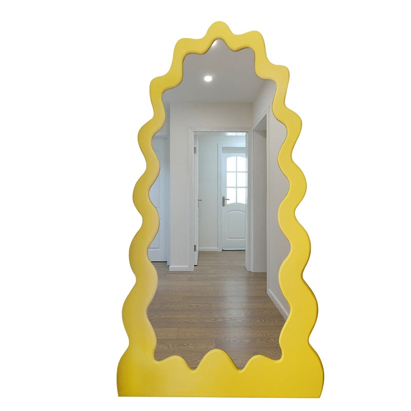 Modern Aesthetic Wavy Yellow Frame Floor Mirror - Large - CharmyDecor