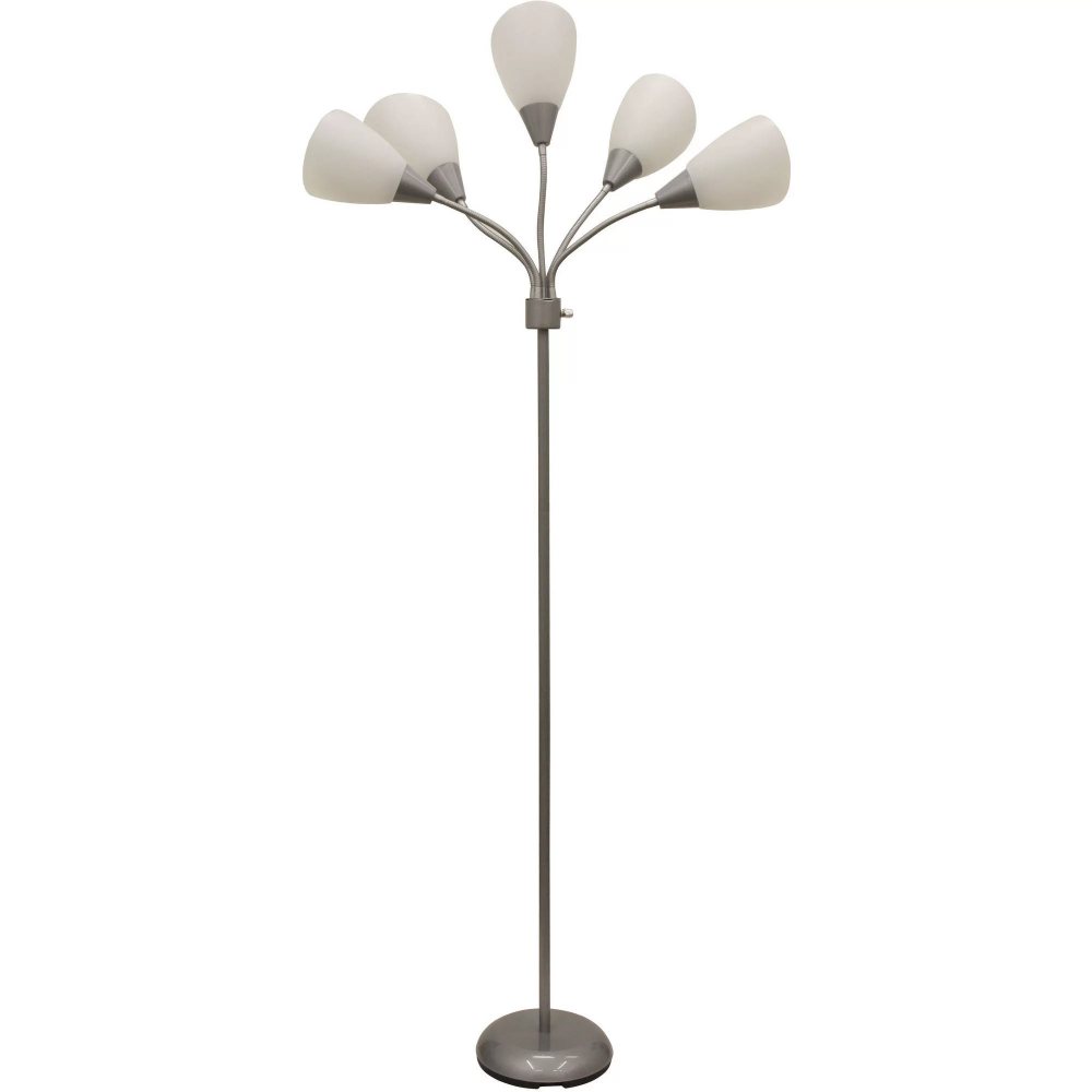 Silver 5-Light Floor Lamp with White Shades & Metal Base – CharmyDecor