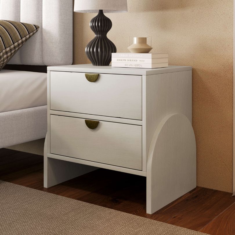 Retro White Rubber Wood Two-Drawer Nightstand – CharmyDecor