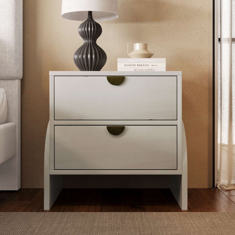 Retro White Rubber Wood Two-Drawer Nightstand – CharmyDecor