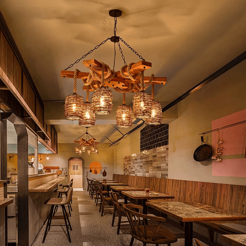 Elegant Vintage Rattan Twine Farmhouse Chandelier – CharmyDecor