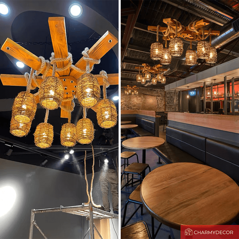 Elegant Vintage Rattan Twine Farmhouse Chandelier – CharmyDecor