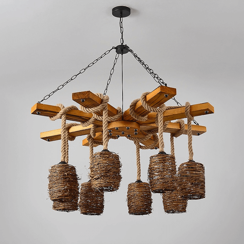 Elegant Vintage Rattan Twine Farmhouse Chandelier – CharmyDecor