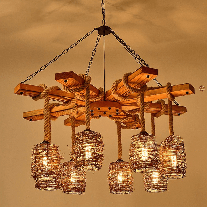 Vintage Farmhouse Rattan Twine Chandelier - CharmyDecor