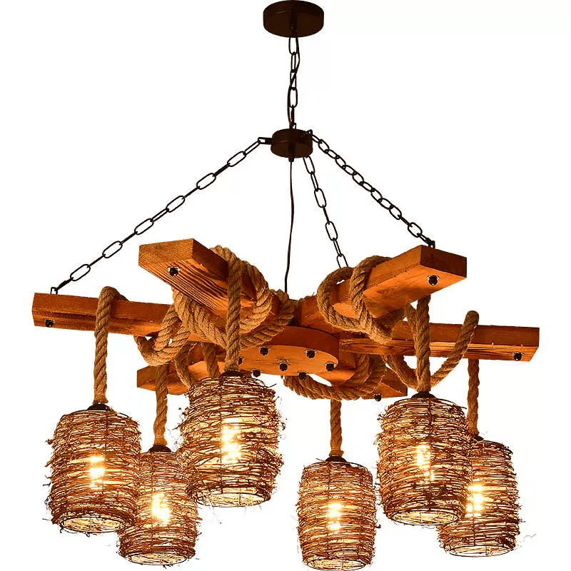 Elegant Vintage Rattan Twine Farmhouse Chandelier – CharmyDecor