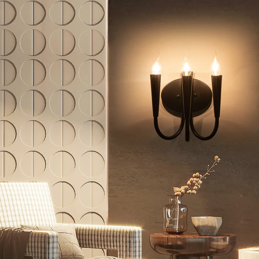 Black 3-Light Candle Metal Wall Light