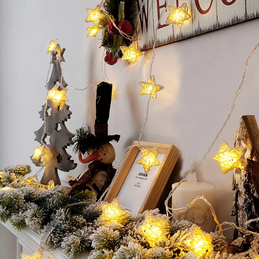 Woven Wooden Star LED Lights: Rustic String Decor – CharmyDecor