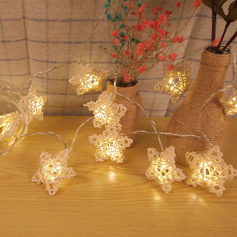 Woven Wooden Star LED Lights: Rustic String Decor – CharmyDecor
