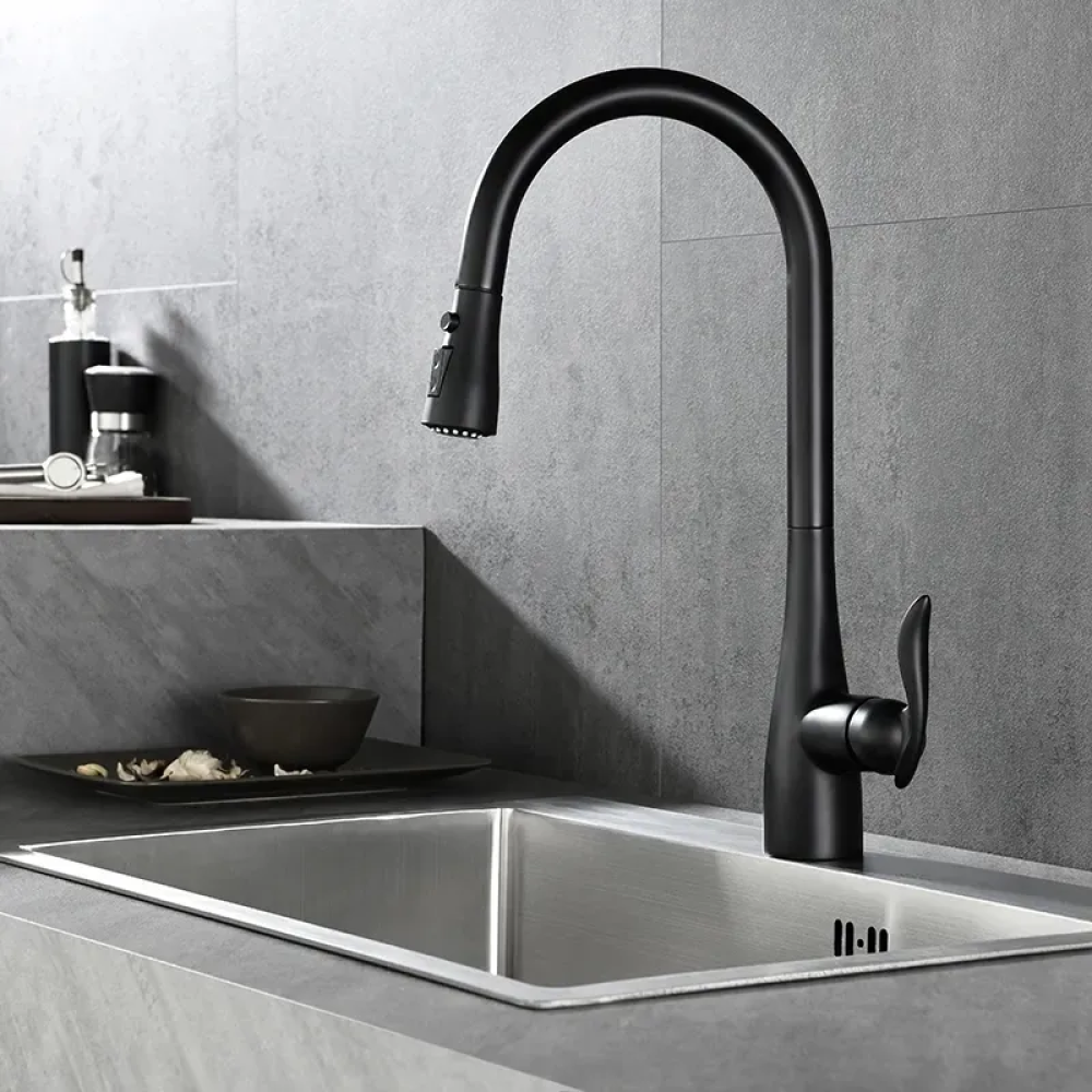 Matte Black 3-Function Pull-Out Kitchen Faucet – CharmyDecor