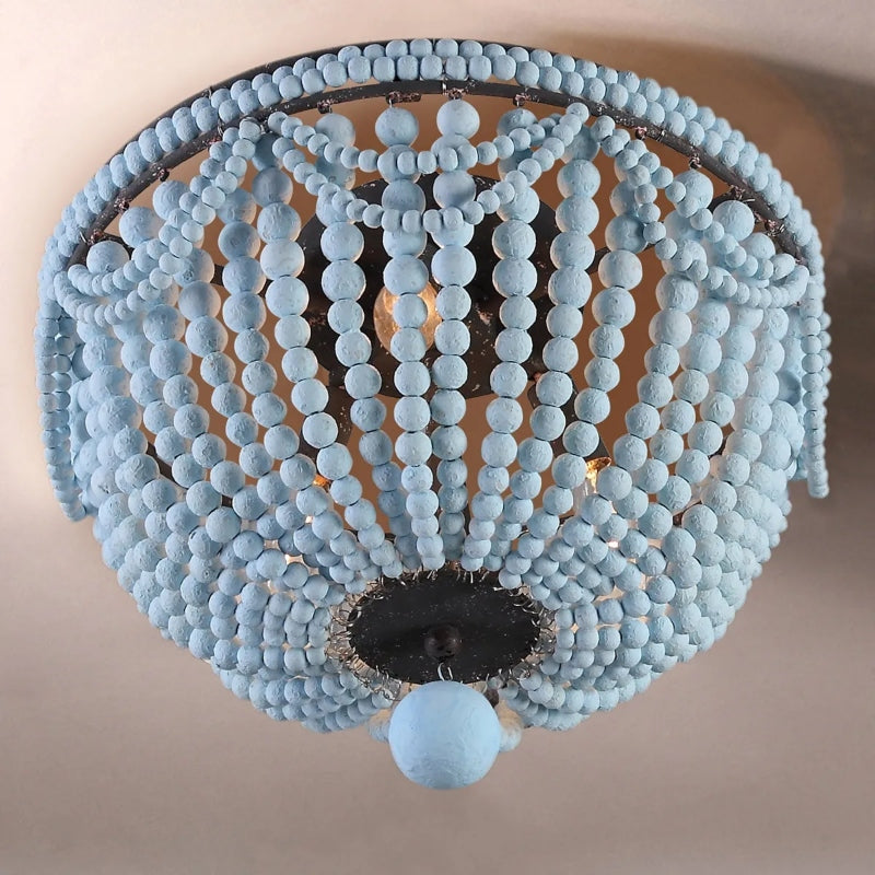 Vintage Style White & Blue Beaded Ceiling Light Fixture – CharmyDecor