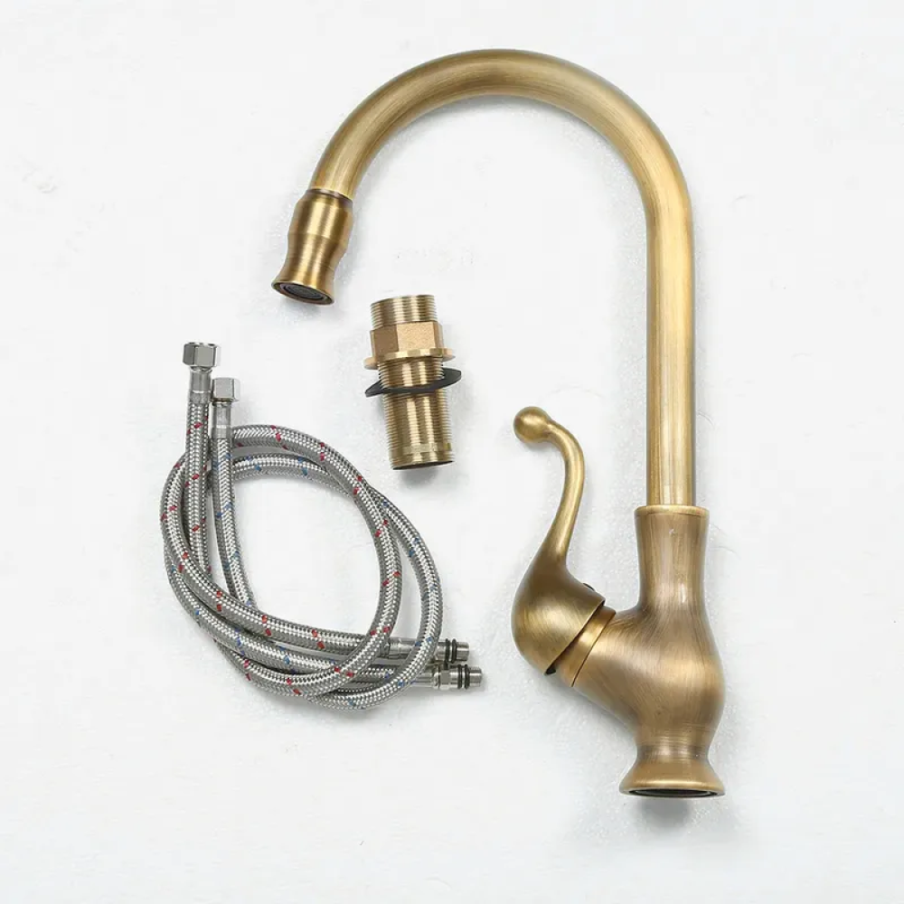 Antique Brass Gooseneck Kitchen Faucet - Single Handle – CharmyDecor