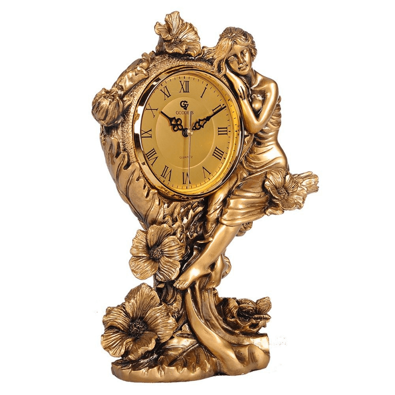 Old English Analog Tabletop Clock with Sculpture - CharmyDecor