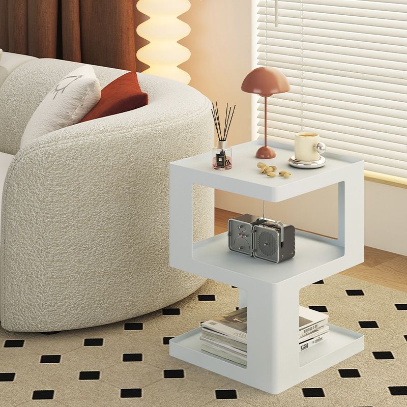 Ultra-Modern White Metal Side Table with Storage Shelves – CharmyDecor