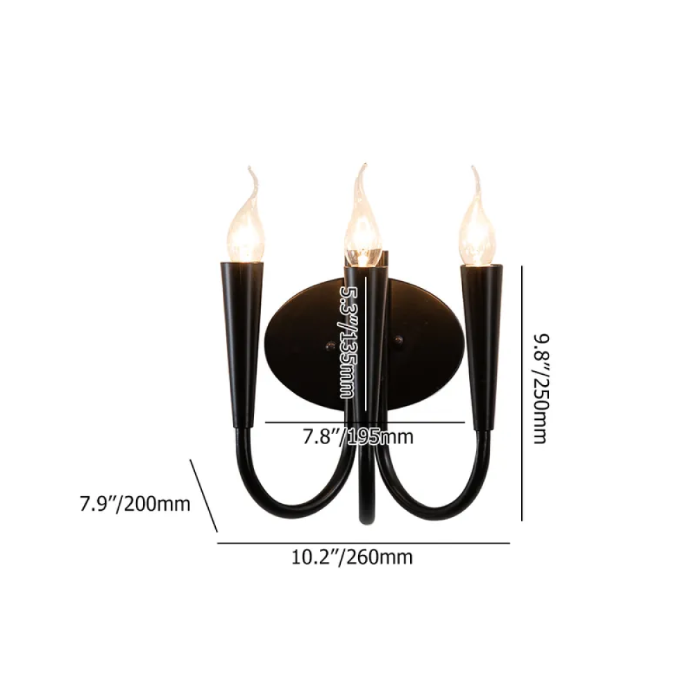 Black 3-Light Candle Metal Wall Light