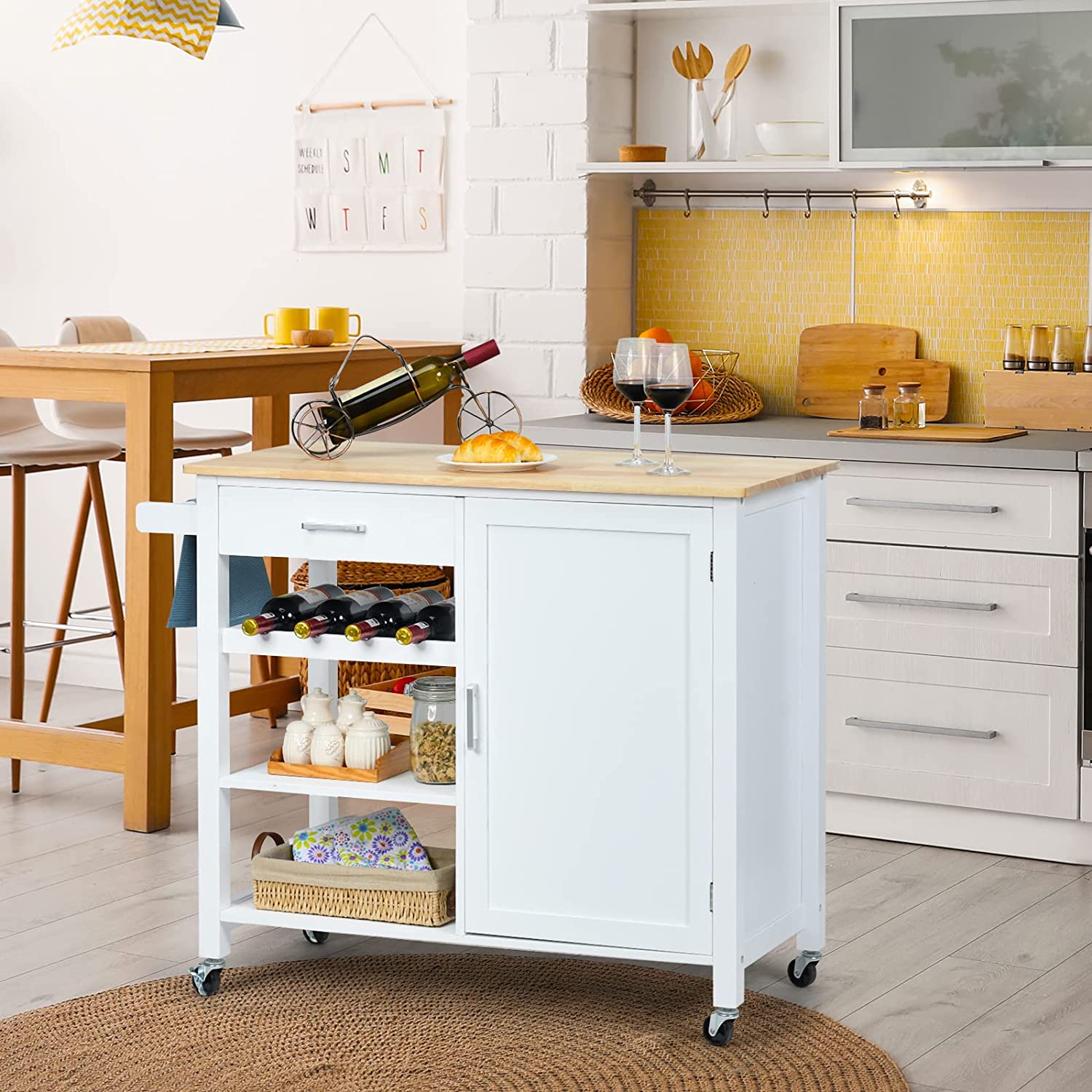 White Rolling Kitchen Island - CharmyDecor
