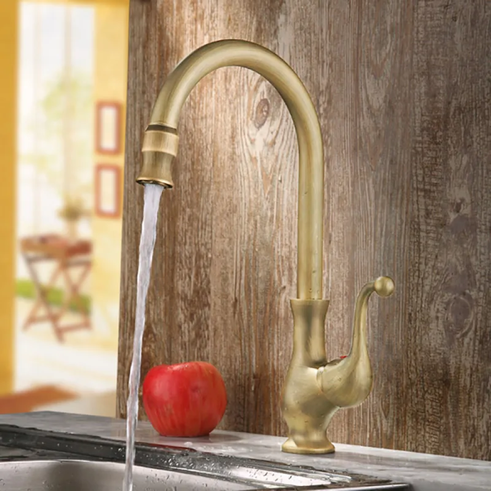 Antique Brass Gooseneck Kitchen Faucet - Single Handle – CharmyDecor
