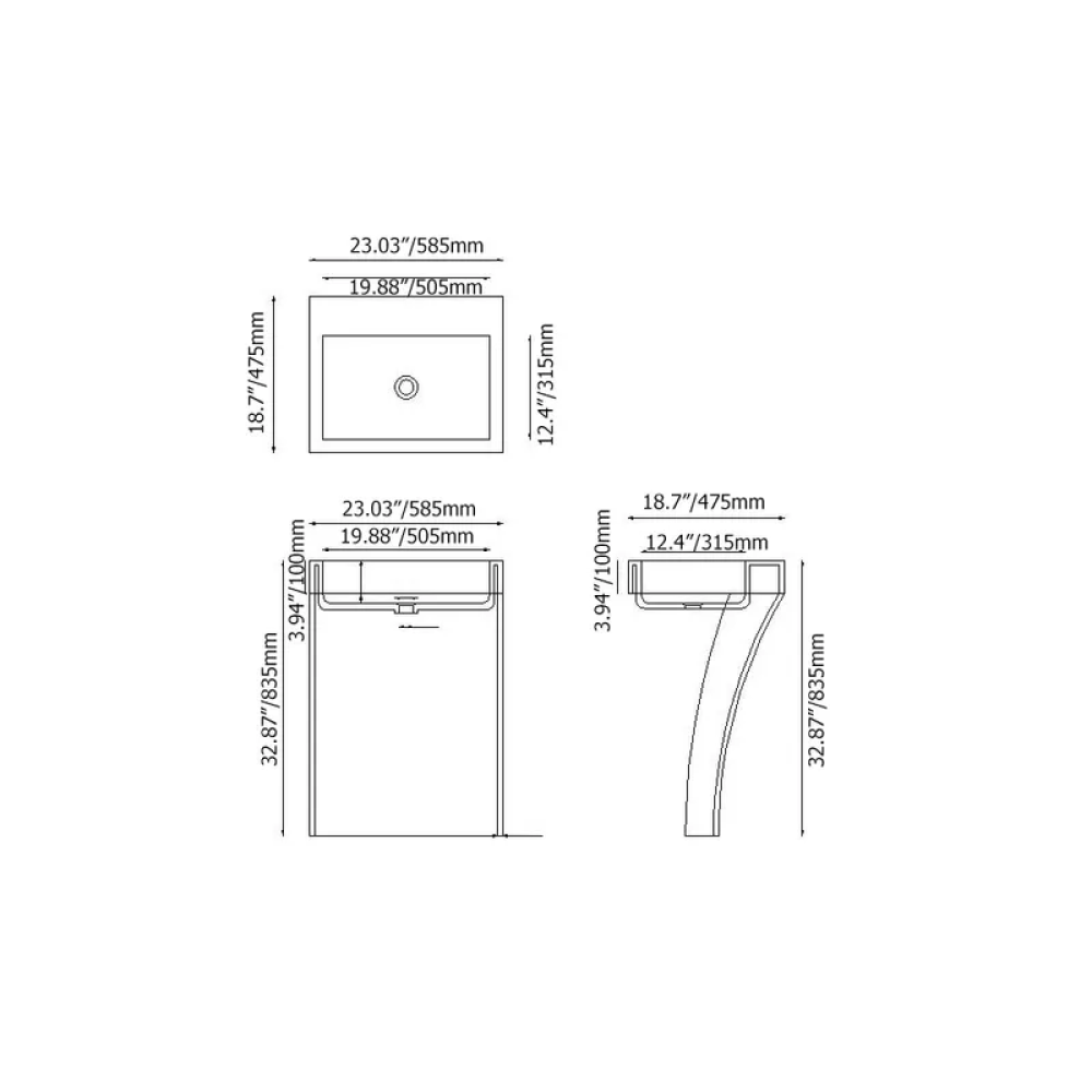 33" Stone Resin Pedestal Bathroom Sink- CharmyDecor
