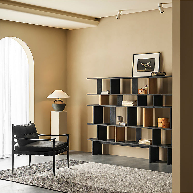 Japanese Style Black Oak Geometric Bookshelf - CharmyDecor- CharmyDecor